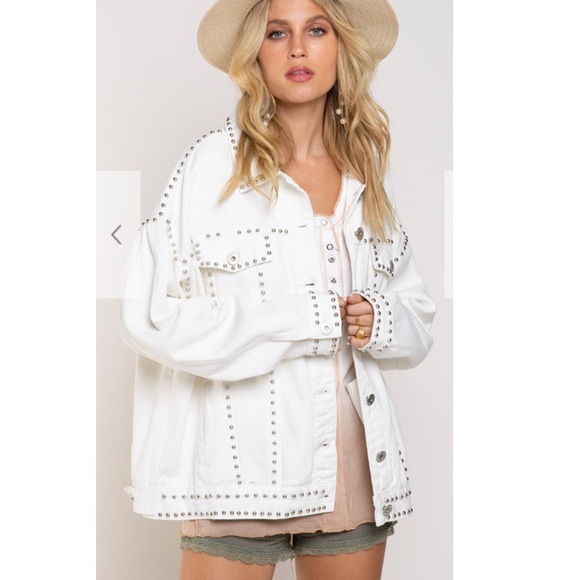 POL | Jackets & Coats | Pol White Denim Better With Studs Jacket | Poshmark